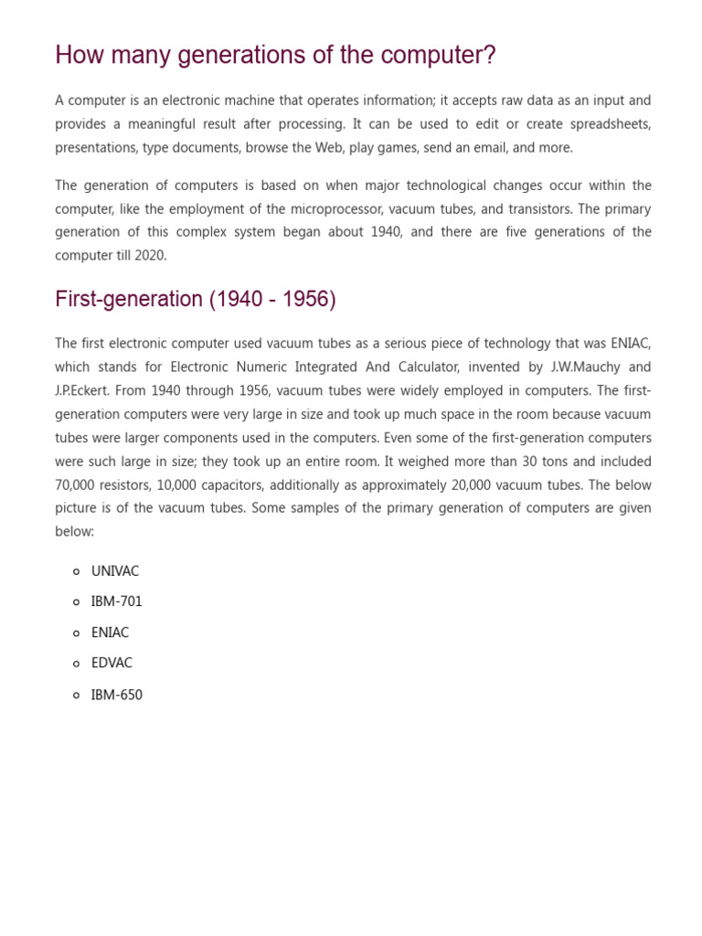 Generations of The Computer | PDF | Integrated Circuit | Central Processing Unit
