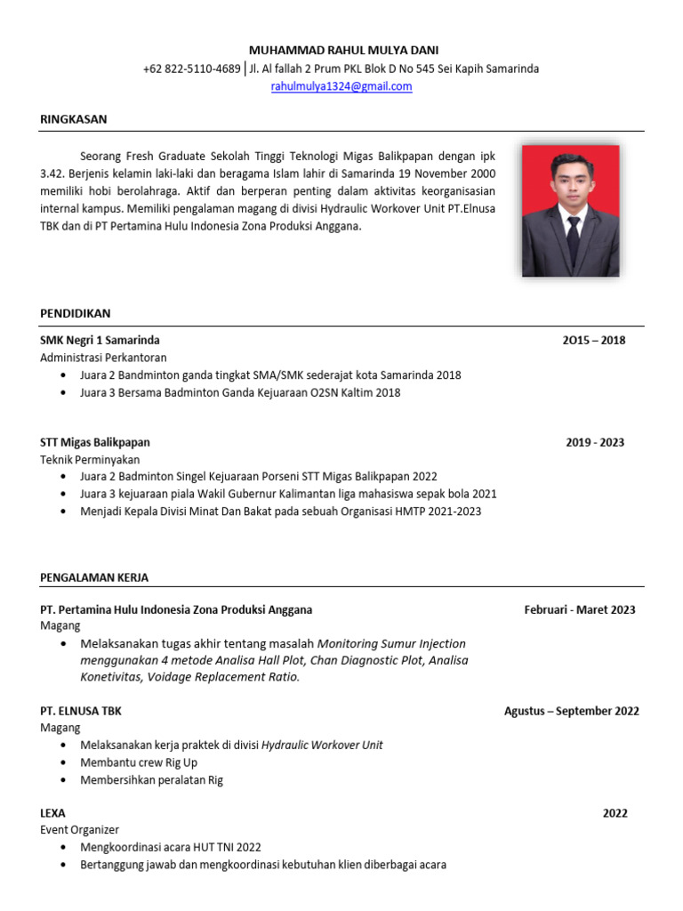 CV Muhammad Rahul Mulya Dani Fix | PDF