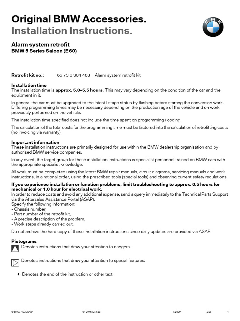 BMW 5 Series E60 Alarm Retrofit Guide | PDF | Electrical Connector | Manufactured Goods