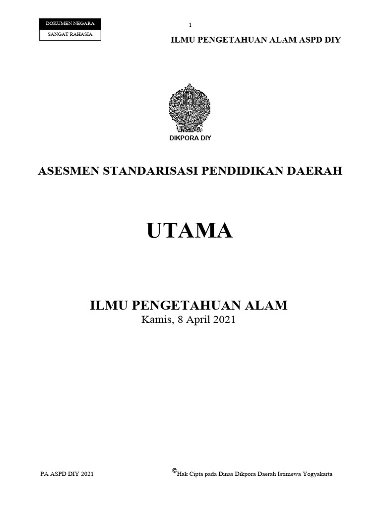 Soal IPA ASPD DIY 2021 SMP | PDF