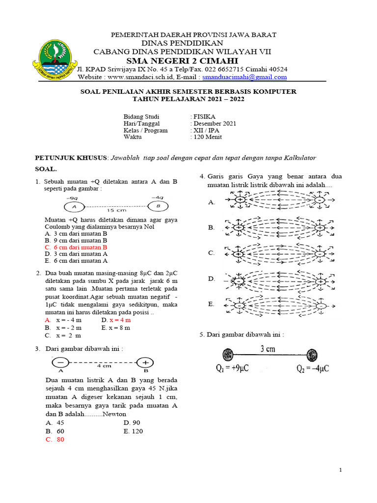 As - Naskah Soal Fisika Pas Ganjil Kelas Xii Ipa 23 - 24 | PDF