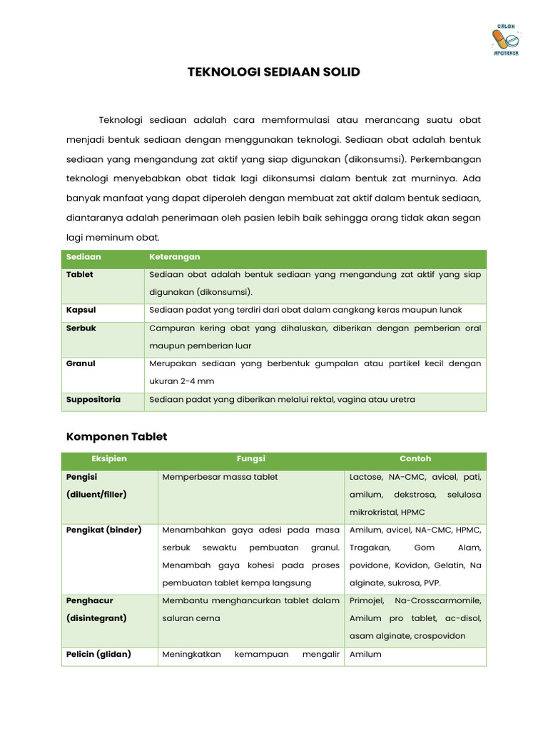 Farmasi Teknologi Sediaan Solid | PDF
