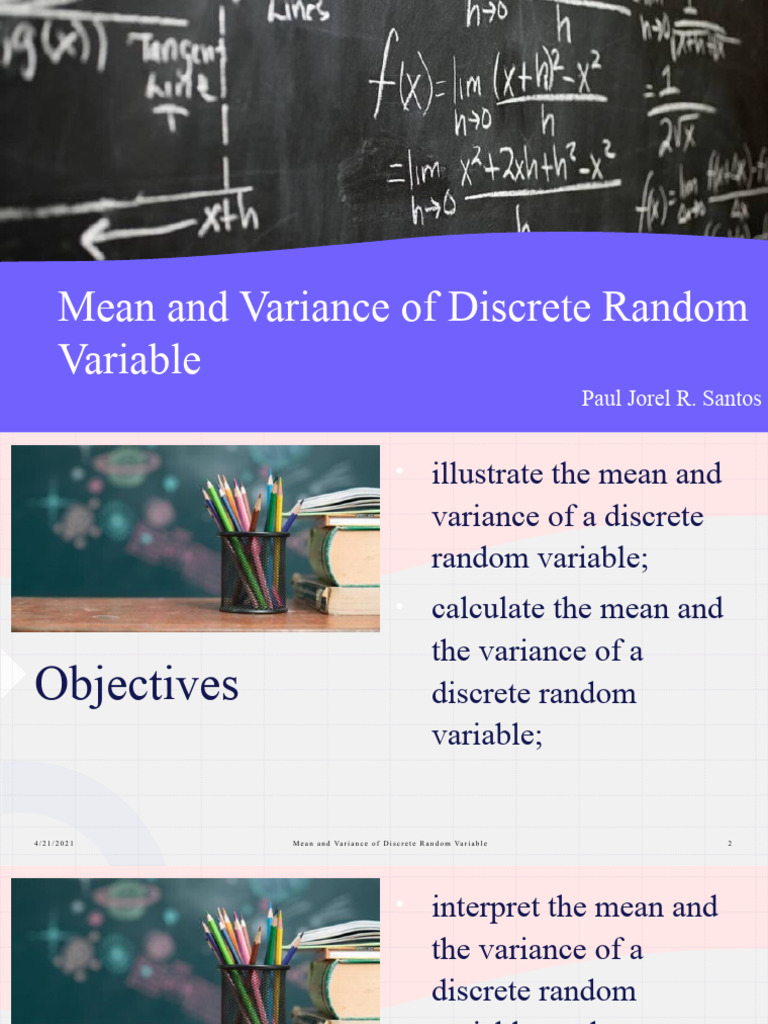 Mean And Variance Of Discrete Random Variable Pdf Expected Value Variance