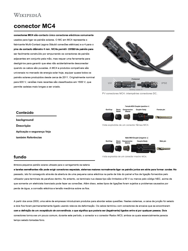 MC4 Connector - En.pt | PDF | Engenharia Elétrica | Eletricidade
