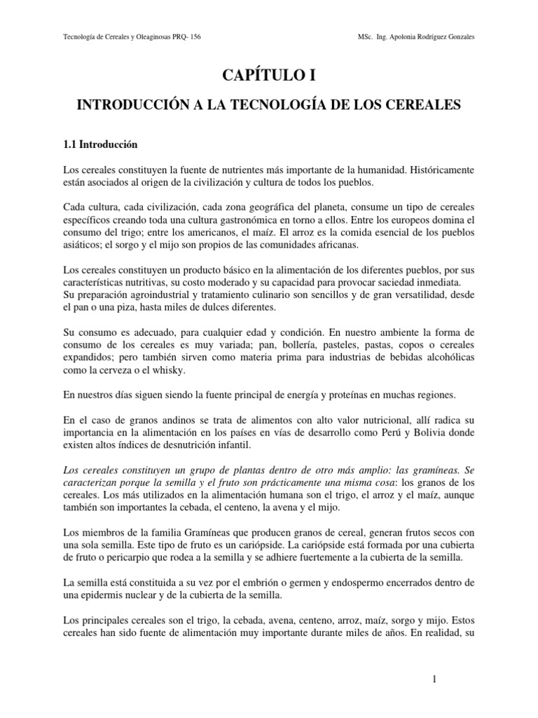 Tema N°1 Introducción a la Tecnología de los Cereales | PDF | Cereales | Quinua
