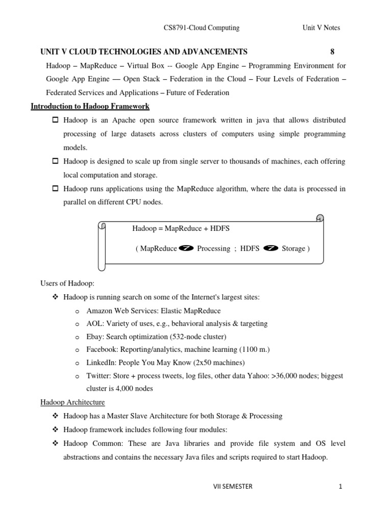 CC Unit-5 | PDF | Apache Hadoop | Open Stack