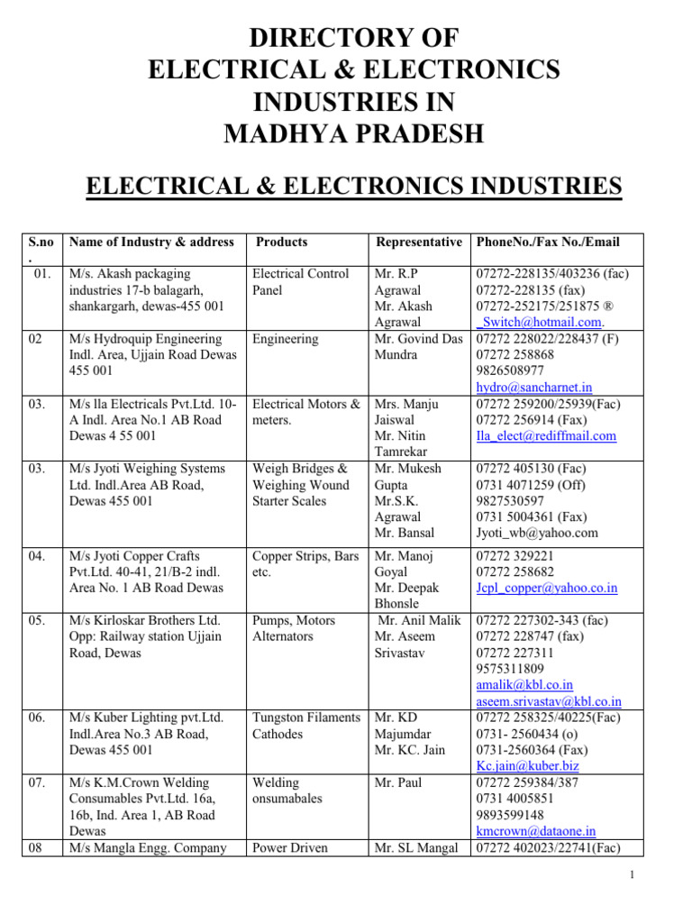 Directory of Electrical & Electronics Industries in ... - MSME-DI ...