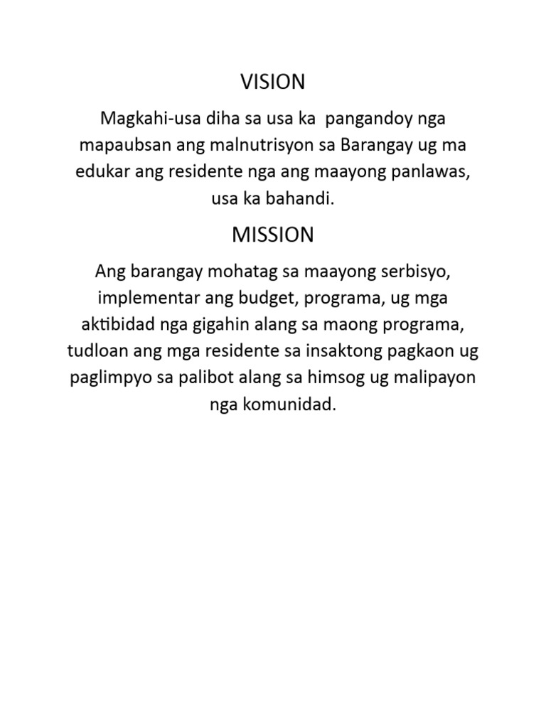 VISION and Mission Nutrition | PDF