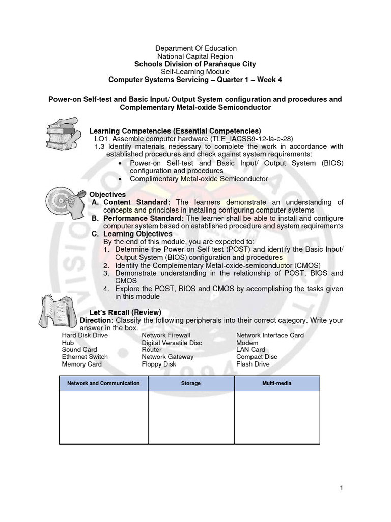 TLE-ICT-CSS Grade9 Module1 Quarter1 Week4 | PDF | Bios | Booting TLE-ICT-CSS Grade9 Module1 Quarter1 Week4 | PDF | Bios | Booting