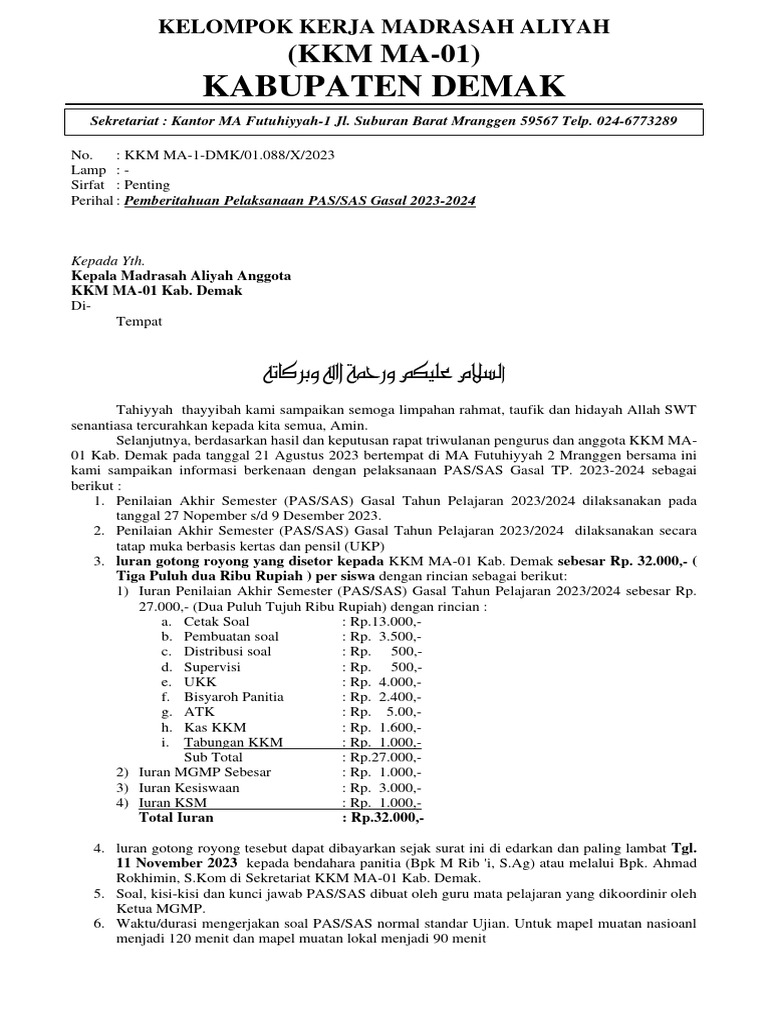 Edaran Pas 23-24 KKM Ma-01-Ok | PDF