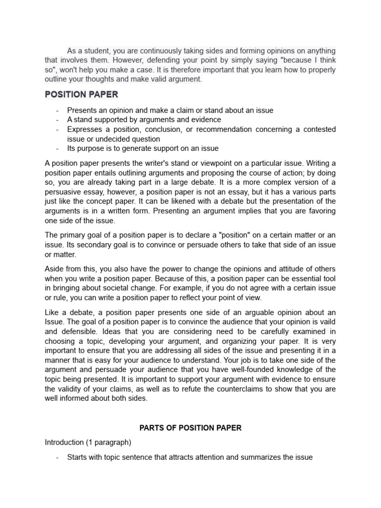 Position Paper | PDF | Argument | Evidence