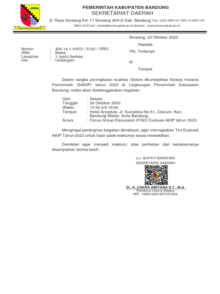 Undangan FGD Evaluasi AKIP 2023 | PDF
