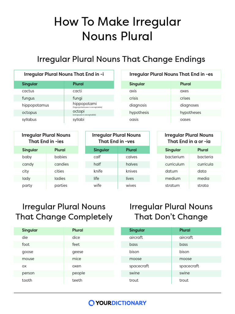 Irregular Plural Nouns Printable 22 | PDF | Plural | Linguistics