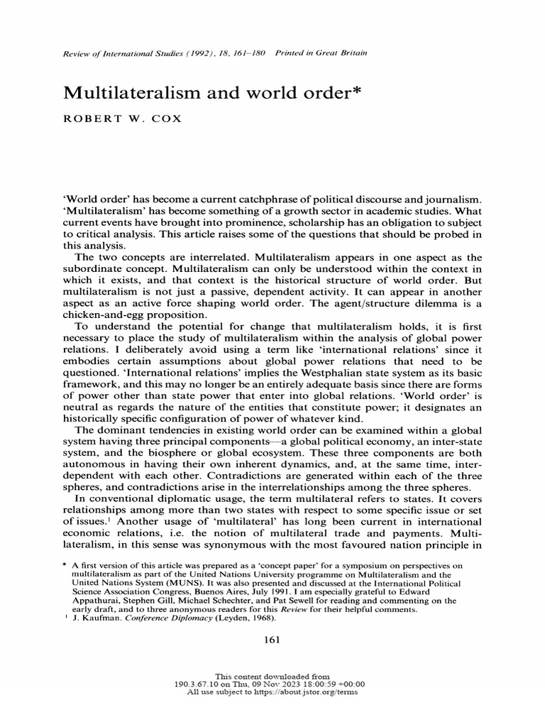 Cox-Multilateralism and World Order - 1992 | PDF | United Nations | International Relations