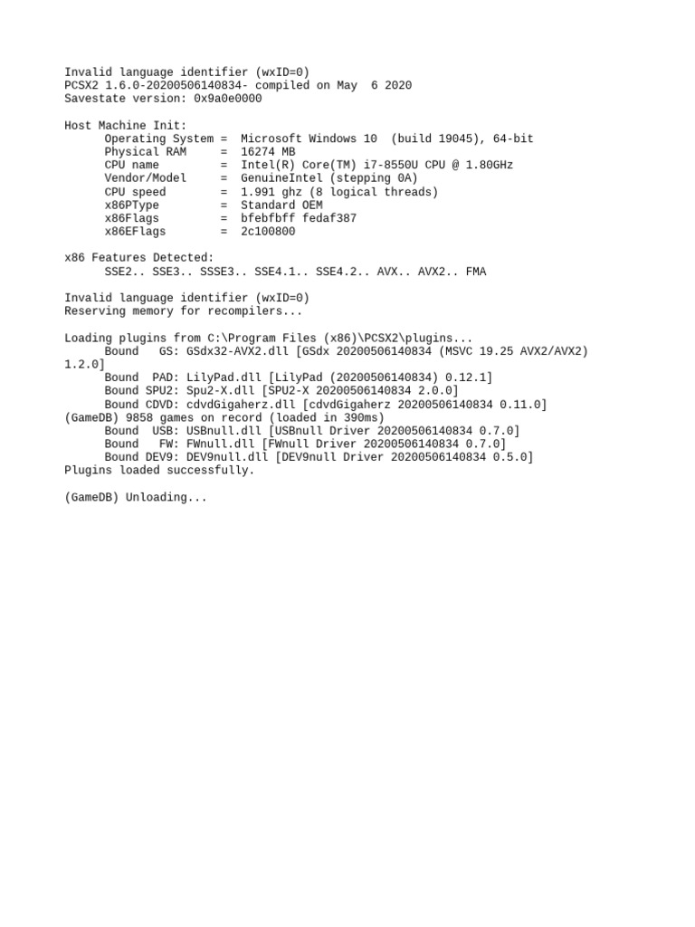 PCSX2 1.6.0 System Info Report | PDF