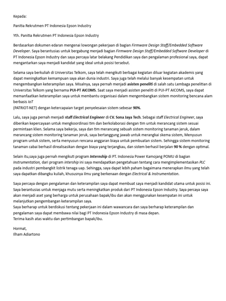 Lamaran Firmware Design Staff Epson | PDF