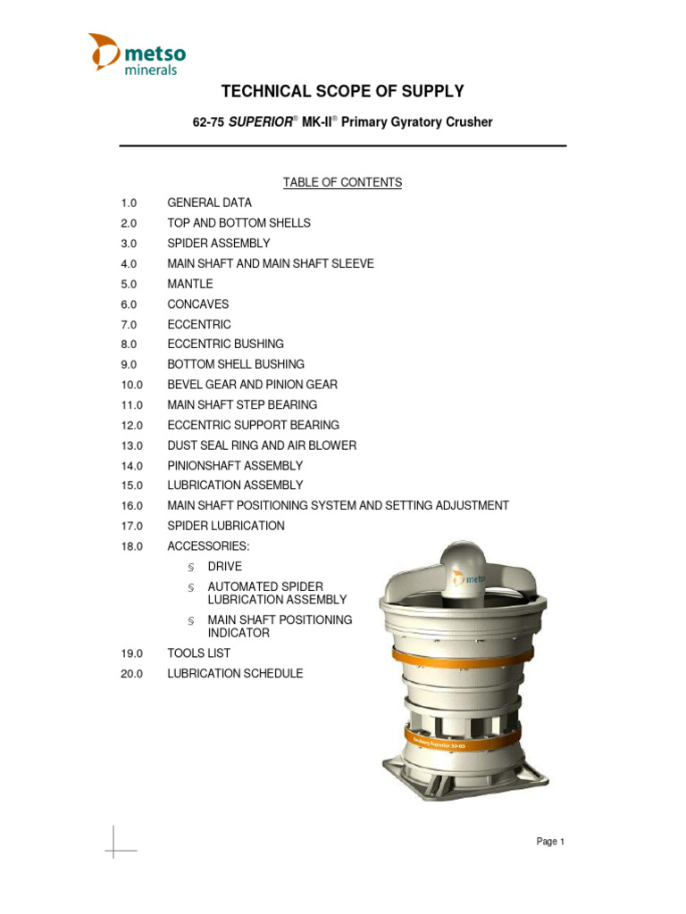 Gyratory Crusher Technical Scope of Supply | PDF | Pump | Bearing ...