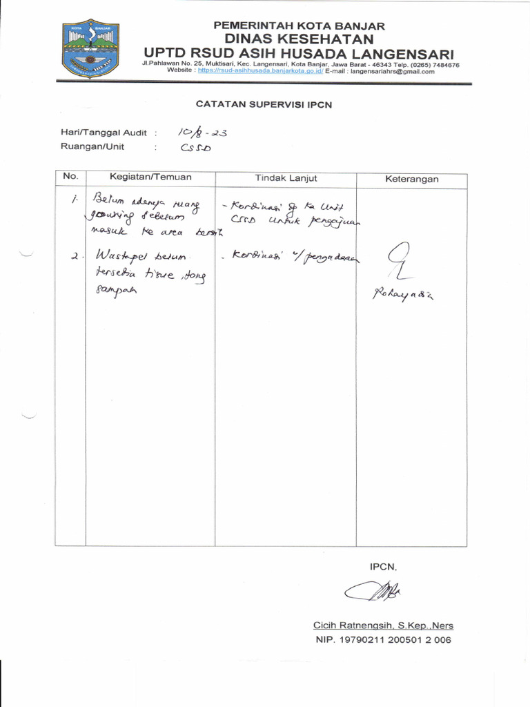 Supervisi Tindaklanjut CSSD | PDF