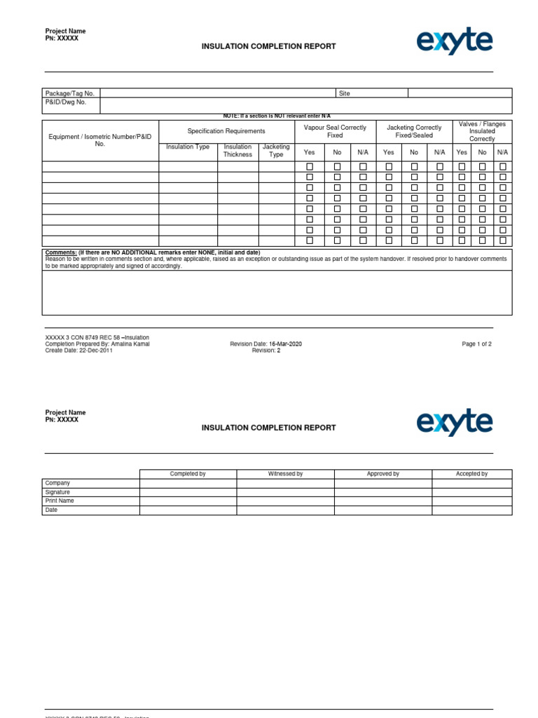 MECH REC58 Insulation Completion Report | PDF
