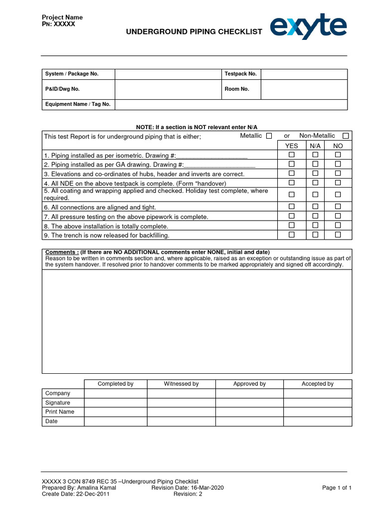MECH REC35 Underground Piping Checklist | PDF
