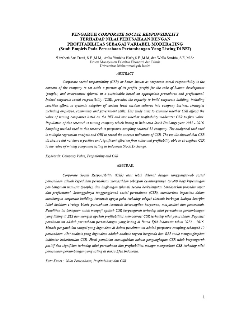 Jurnal Corporate Social Responsibility | PDF | Coefficient Of Determination | Errors And Residuals