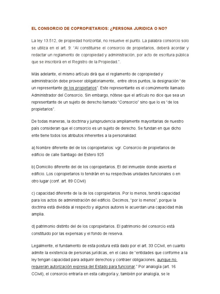El Consorcio de Copropietarios | PDF | Bienes (Ley) | Condominio