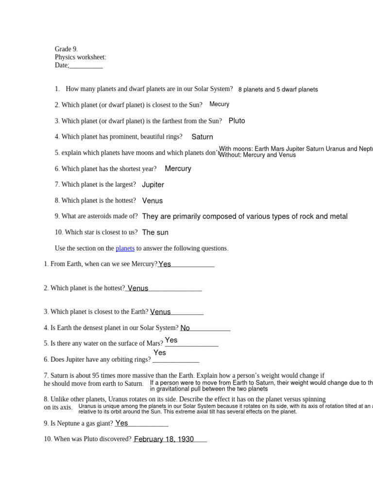 Planets Worksheet | Download Free PDF | Planets | Solar System