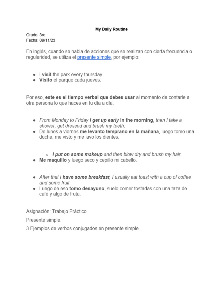 My Daily Routine | PDF | Relaciones personales, crianza y desarrollo ...