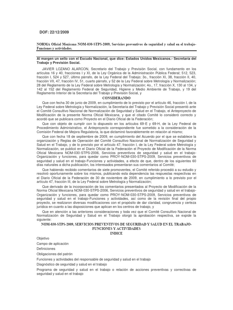 NOM-030-STPS-2009 Servicios Preventivos de Seguridad y Salud en El ...