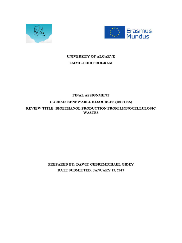 Renewabl Resource Final Assignment Dawit Gebremichael Gidey | PDF | Biofuel | Cellulose