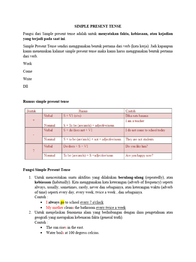 Materi Simple Present Tense | PDF | Linguistics