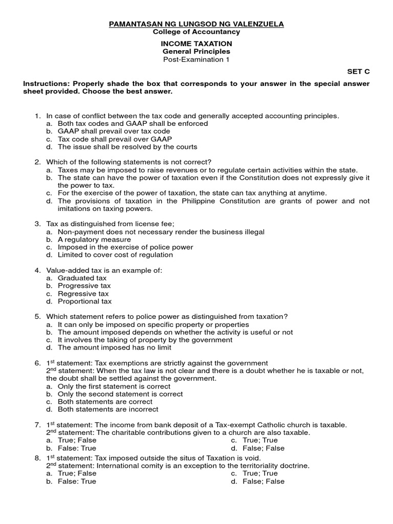 Set C - Exam | PDF | Taxes | Taxpayer