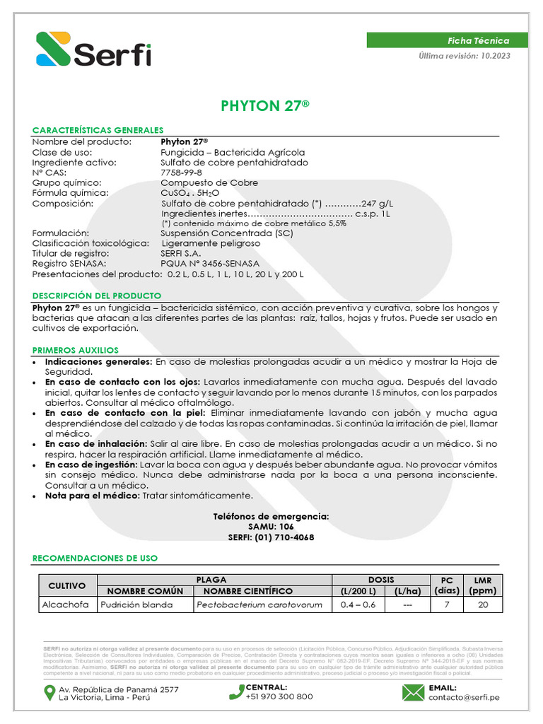 Ficha Tecnica PHYTON 27 v10.2023 1 | PDF