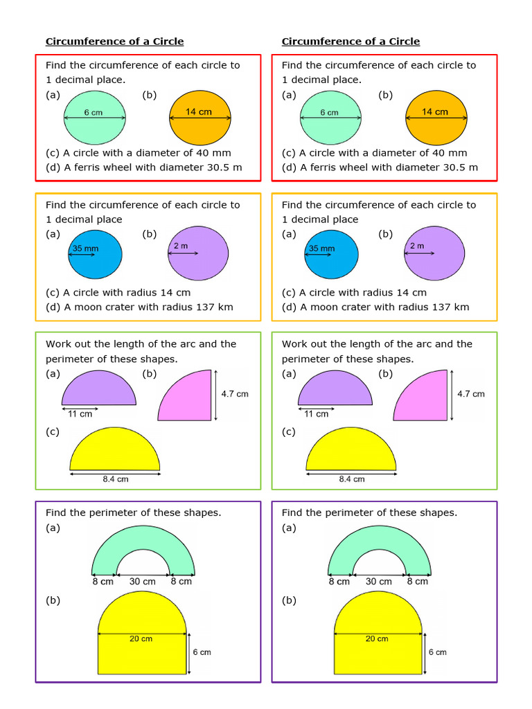 Circumference and Area of Circles Worksheet | PDF | Teaching Methods ...