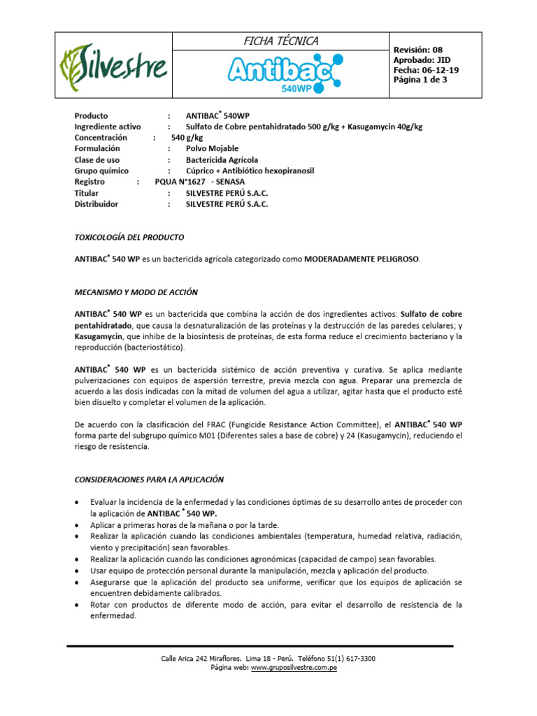 FT Antibac 540 WP | PDF | Arroz | Química