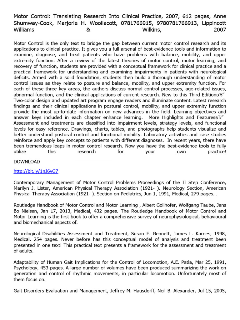 Motor Control Translating Research Into Clinical Practice | PDF ...