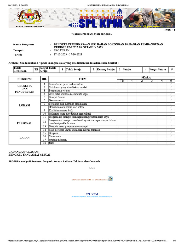 Instrumen Penilaian Program Pdf
