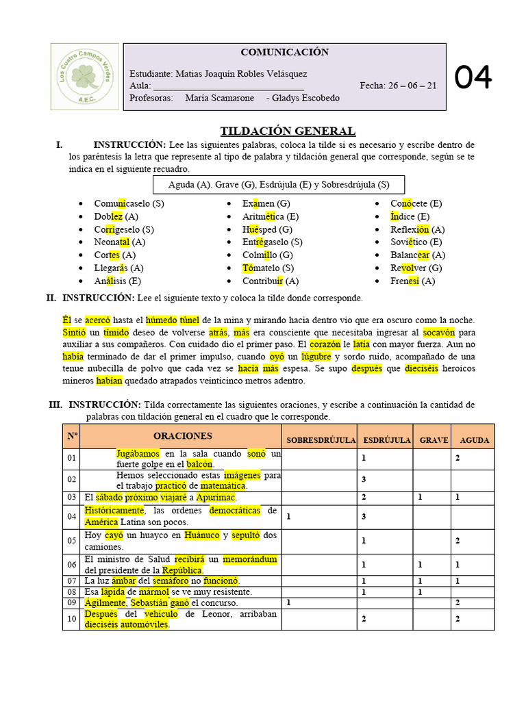 Tildación General (Práctica) | PDF | Fonética | Fonología
