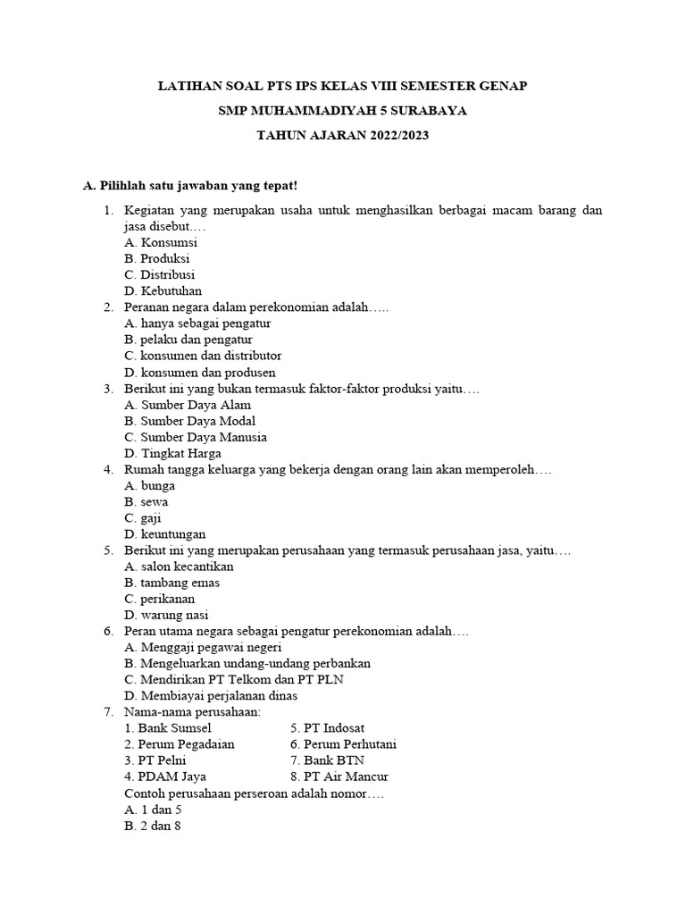 Soal Pts Ips Kelas Viii Semester Genap | PDF | Bisnis
