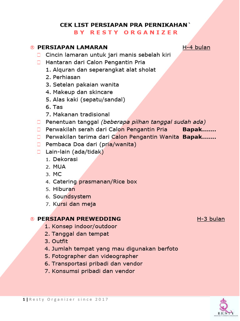 CEK LIST PERSIAPAN PRA PERNIKAHAN Rev | PDF