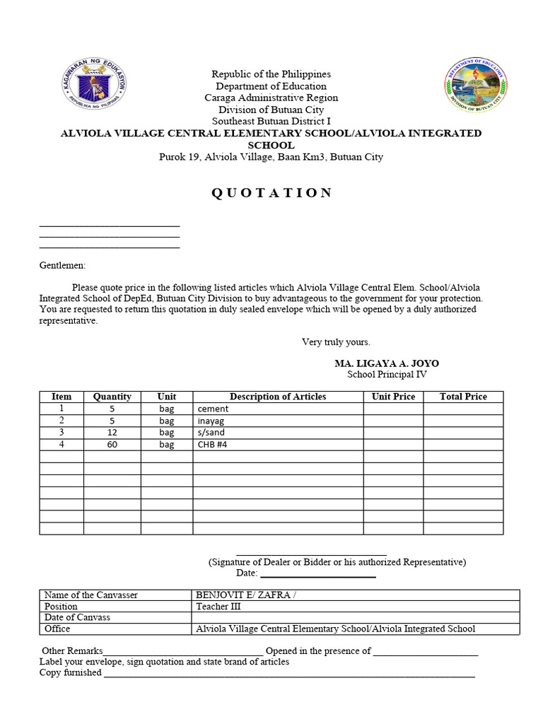 Quotation Request for Alviola School Supplies | PDF
