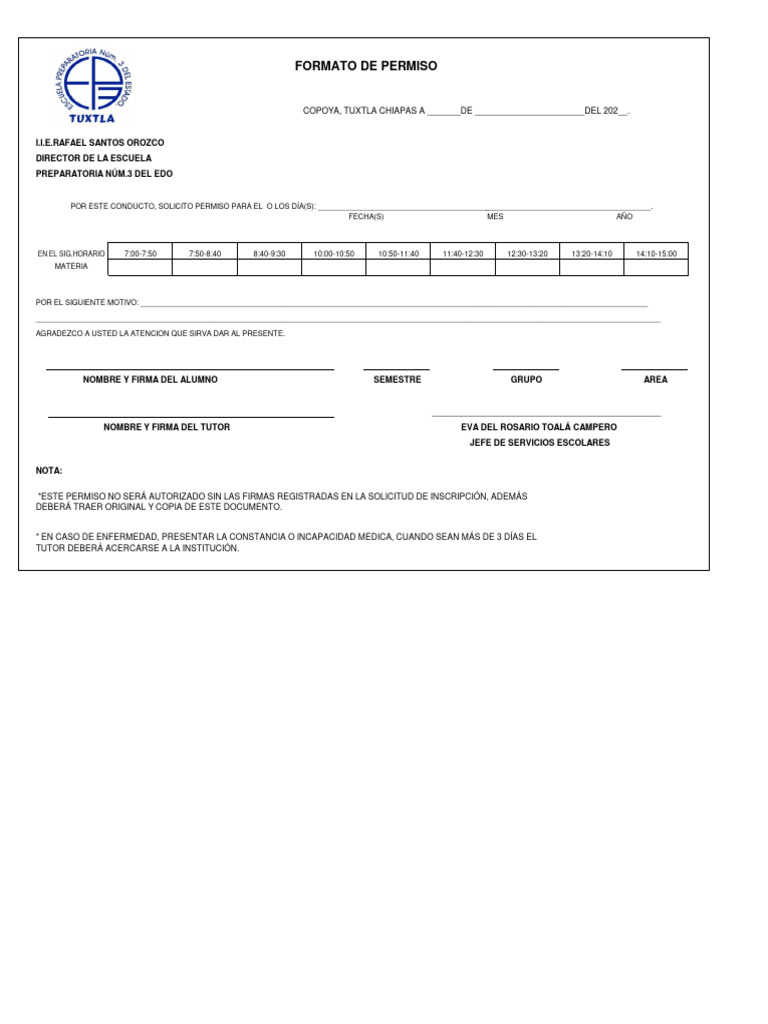 Formato Permiso Alumnos Prepa 3 Tux | PDF | Crecimiento personal y profesional | Negocios