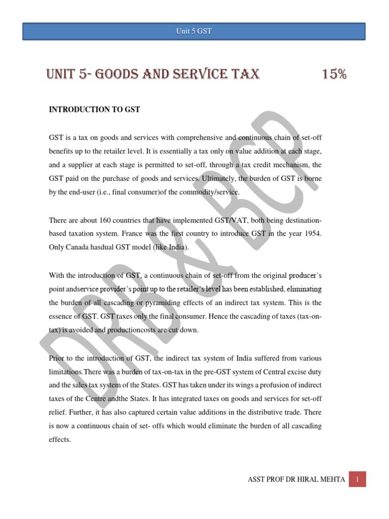 Introduction To GST | PDF | Value Added Tax | Taxes