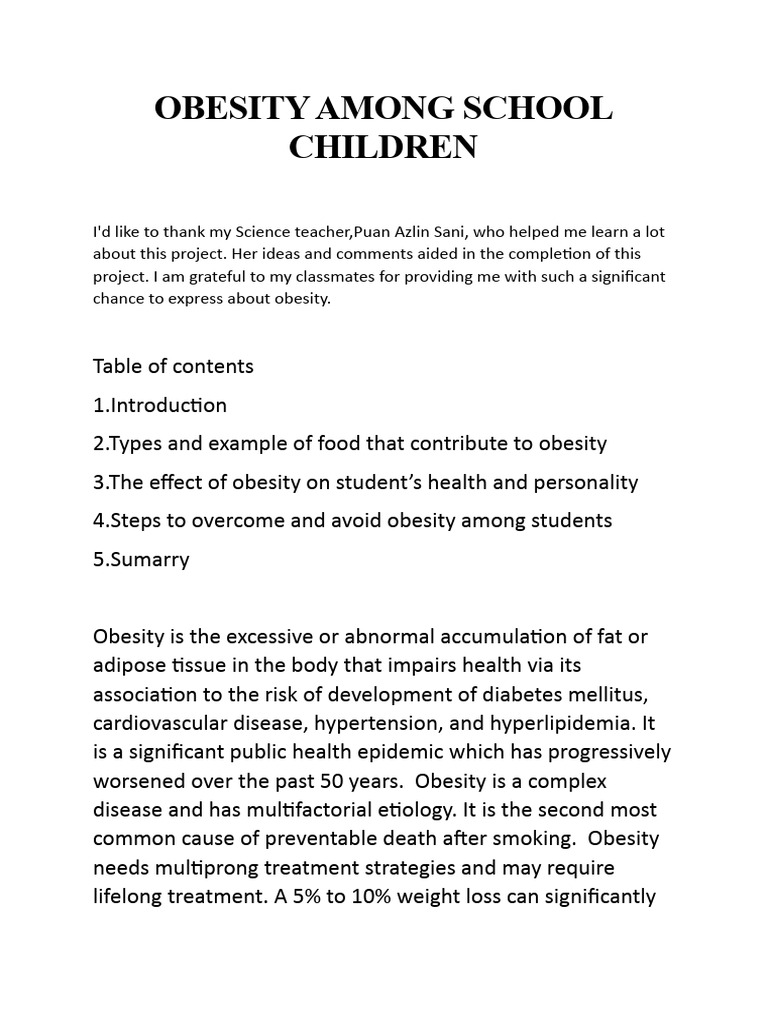 Obesity Among School Children | PDF | Obesity | Adipose Tissue