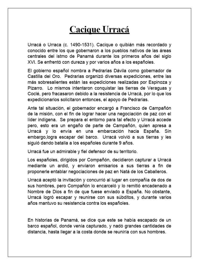Cacique Urracá: Defensor de Panamá | PDF | Pueblos Indígenas de las ...