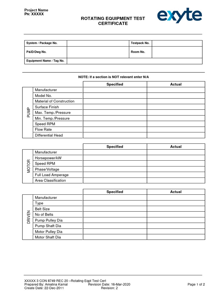 Rotating Equipment Cert | PDF | Pump | Belt (Mechanical)