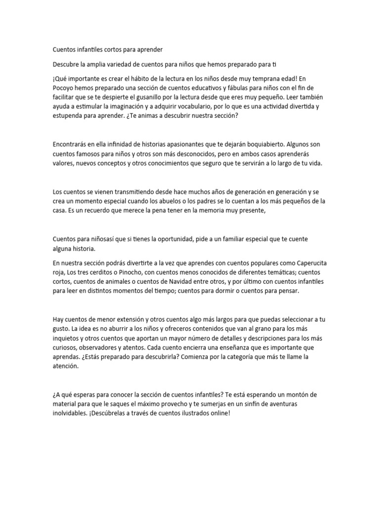 Cuentos infantiles cortos para aprender | PDF