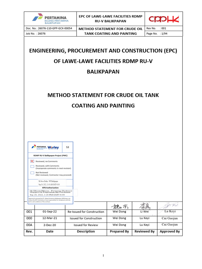 Crude Oil Tank Coating Method Statement | PDF | Rust | Paint