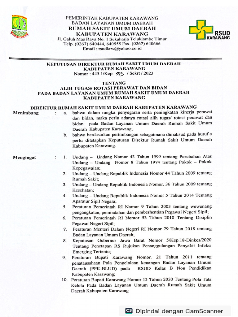 SK Temtang Ahli Tugas Rotasi Perawat Dan | PDF