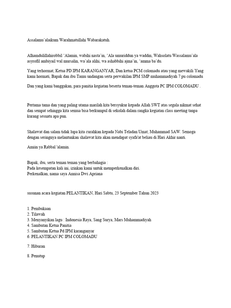 Teks MC Class Meeting | PDF